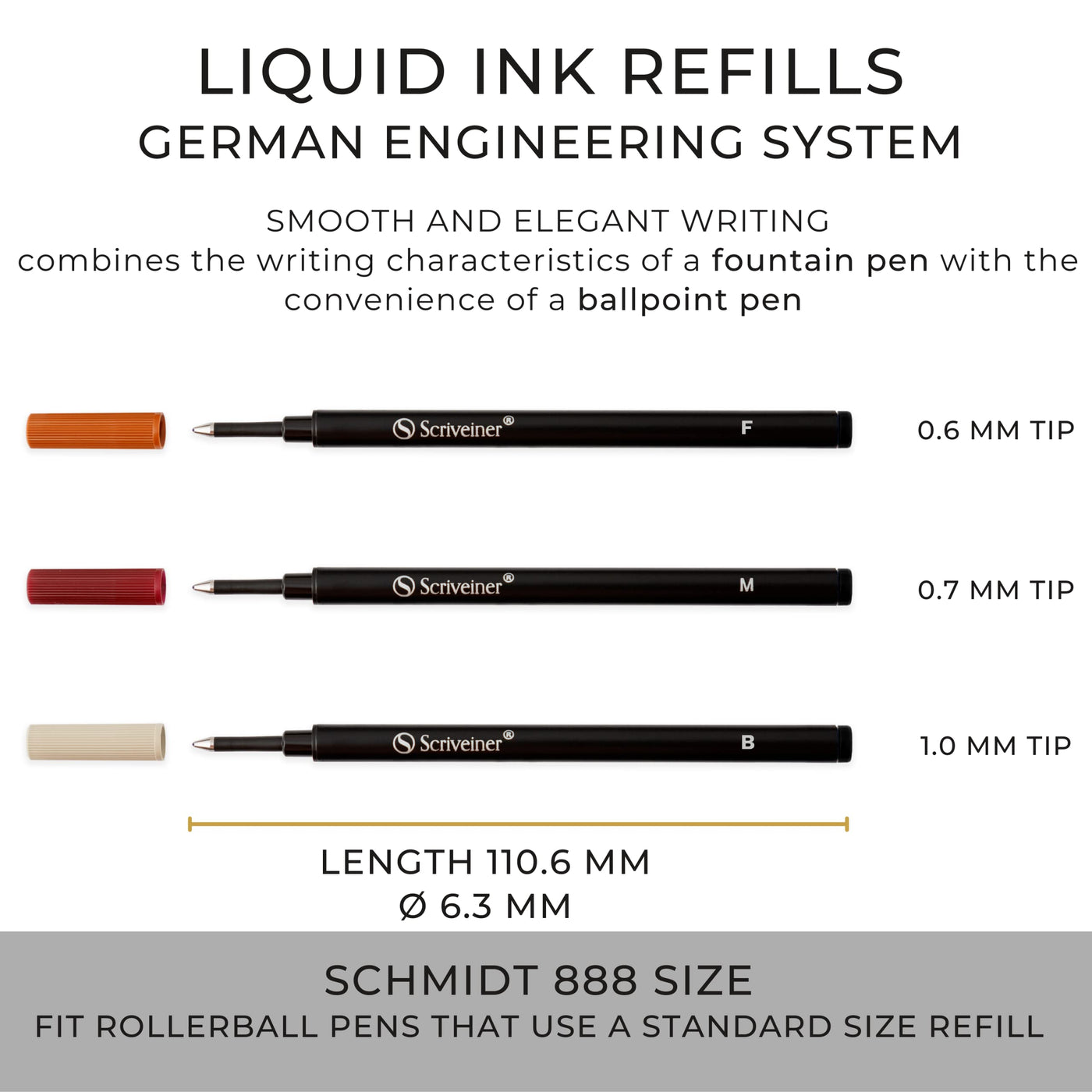 Black Rollerball Refill Medium | Smooth German Ink by Scriveiner